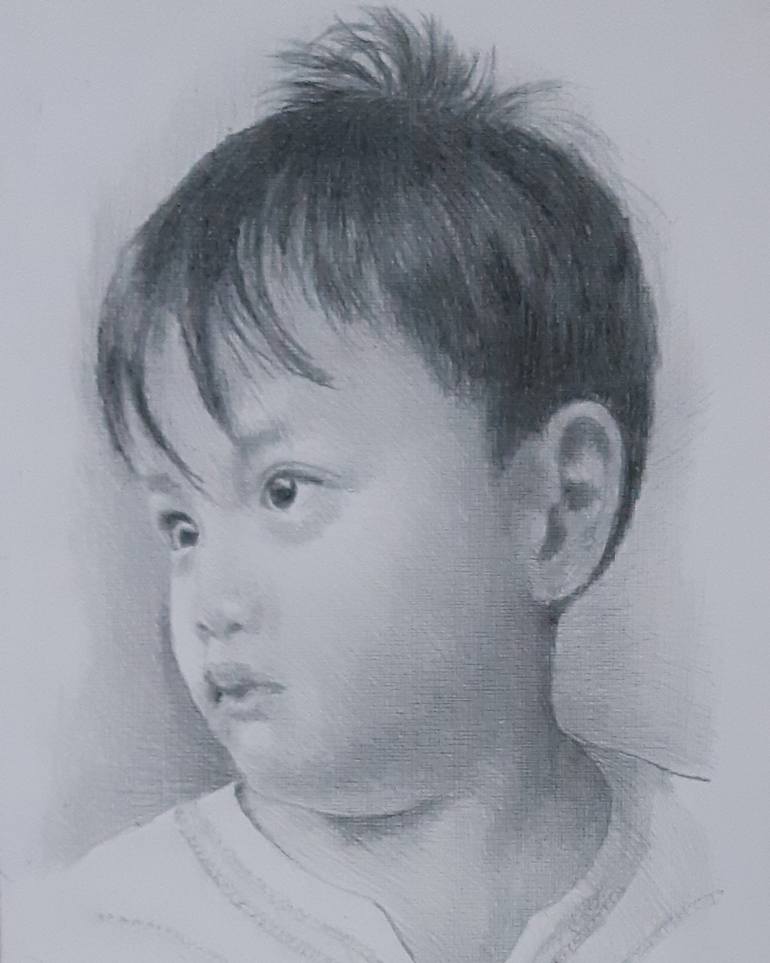 Asian Boy looking out the windows Drawing by Syaiful Rizal | Saatchi Art