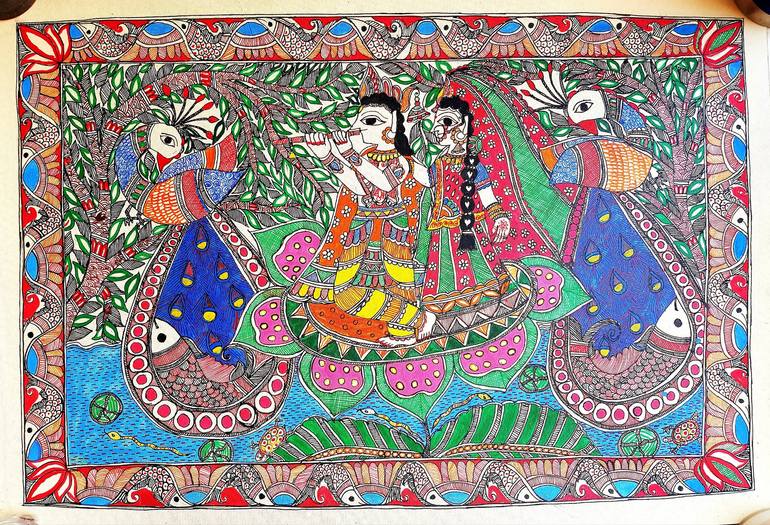 Madhubani painting -Krishna and Radha Painting by Dimple Kashyap ...