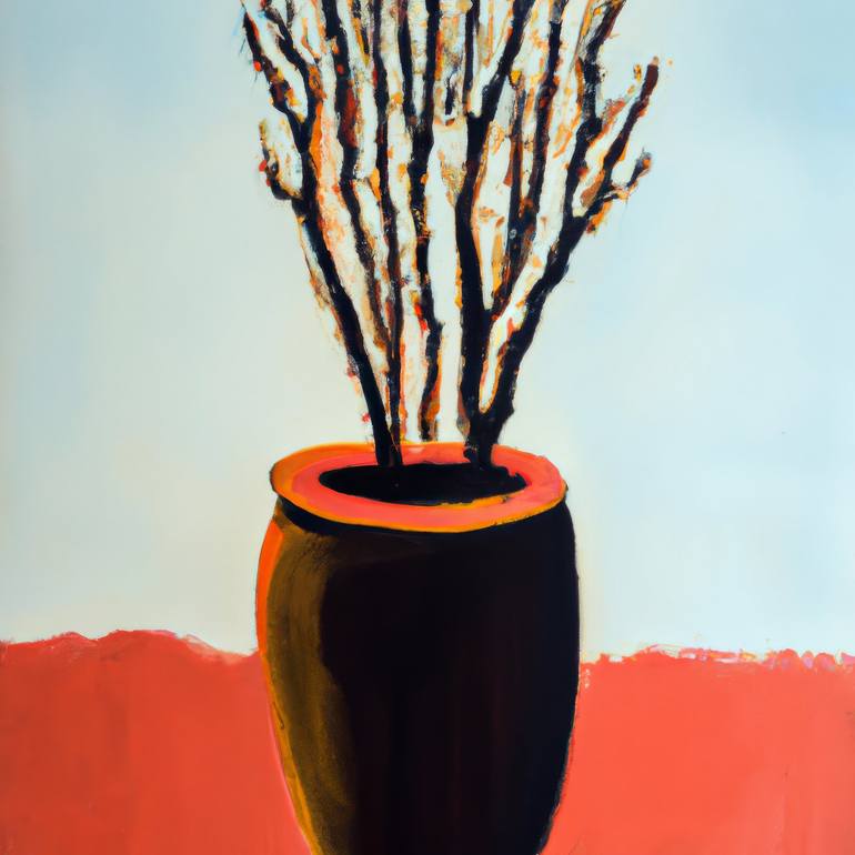 Fauvism and impressionism still life painting of plants in a vase ...