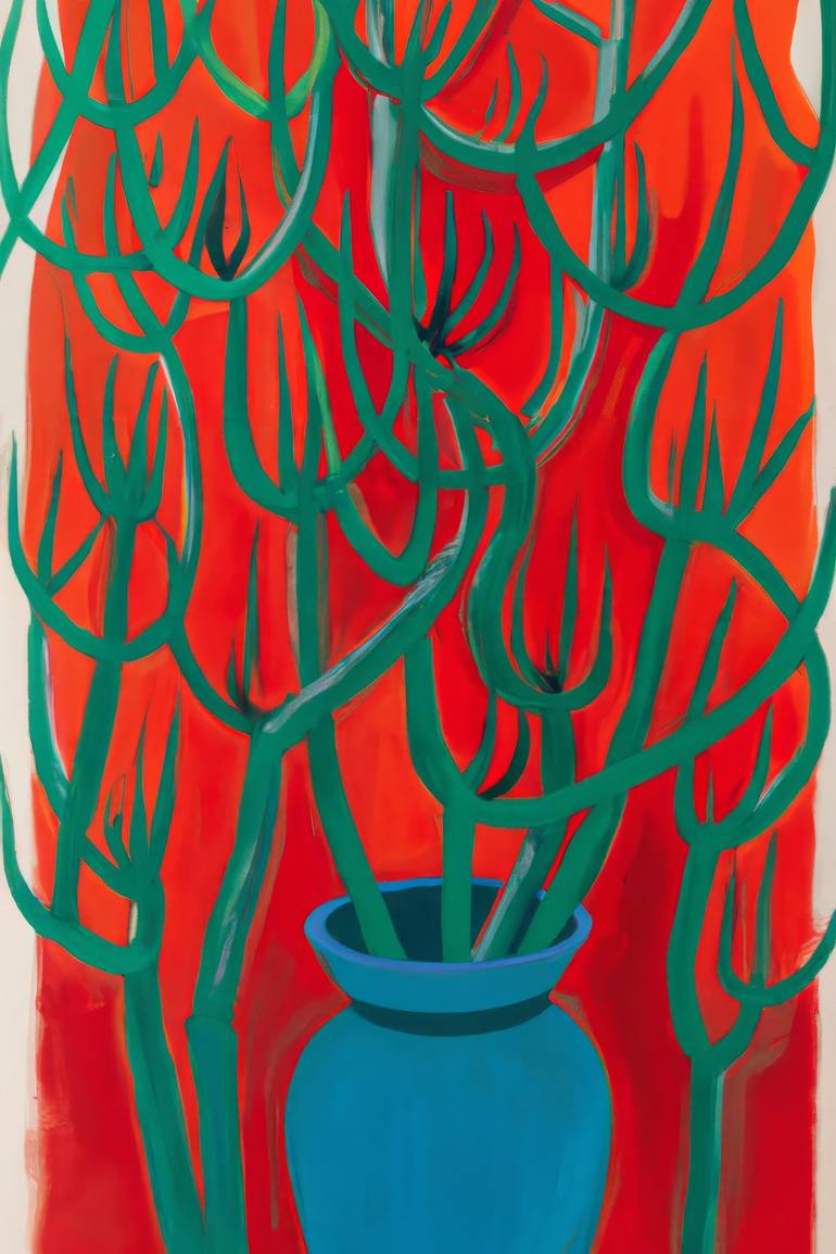 Fauvism and impressionism still life painting of plants in a vase ...