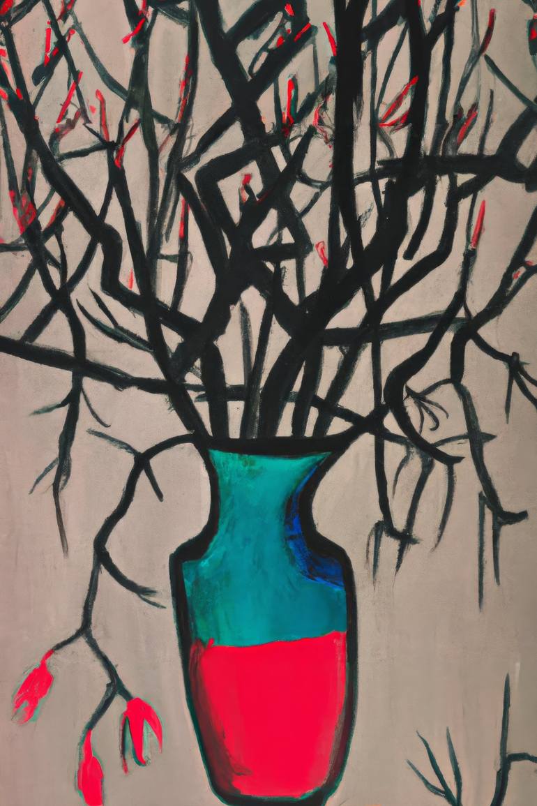 Fauvism and impressionism still life painting of plants in a vase ...