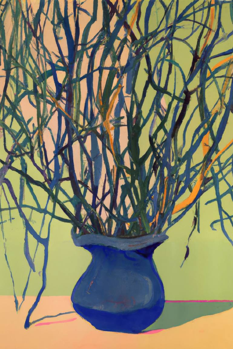 Fauvism and impressionism still life painting of plants in a vase ...