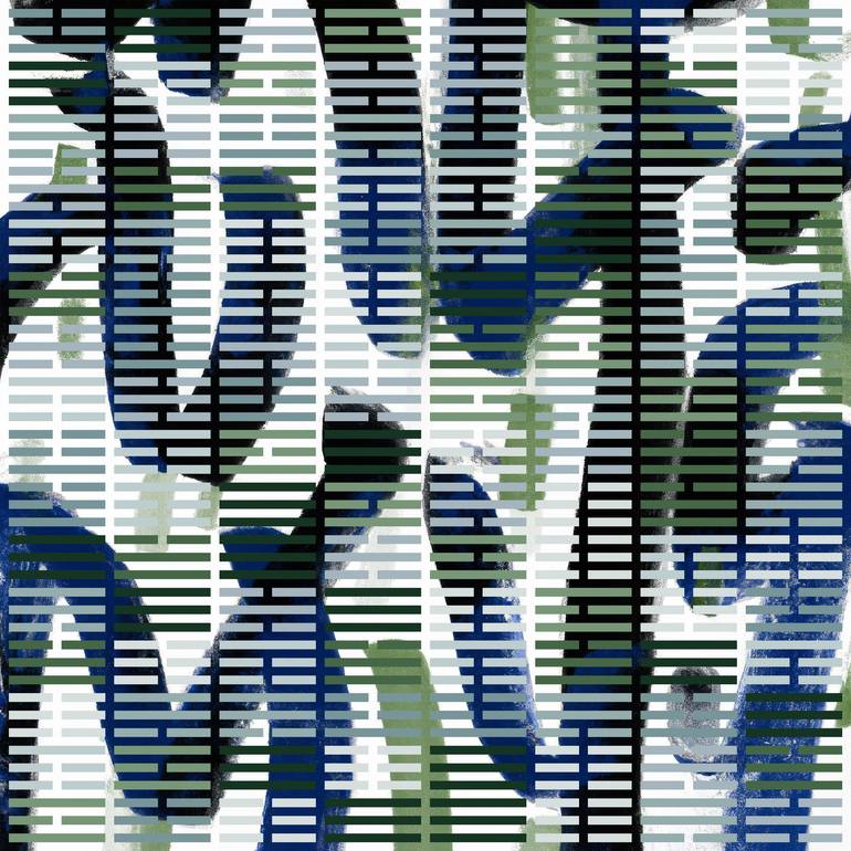 I Ching Abstract Impressionist Calligraphy Digital Art Green Blue ...