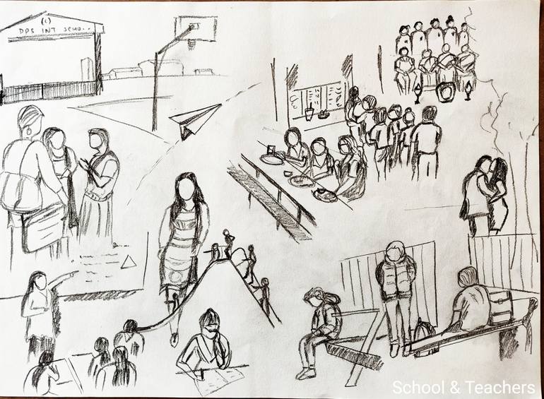 Teachers and Student bonding Drawing by Pankaj Aggarwal | Saatchi Art