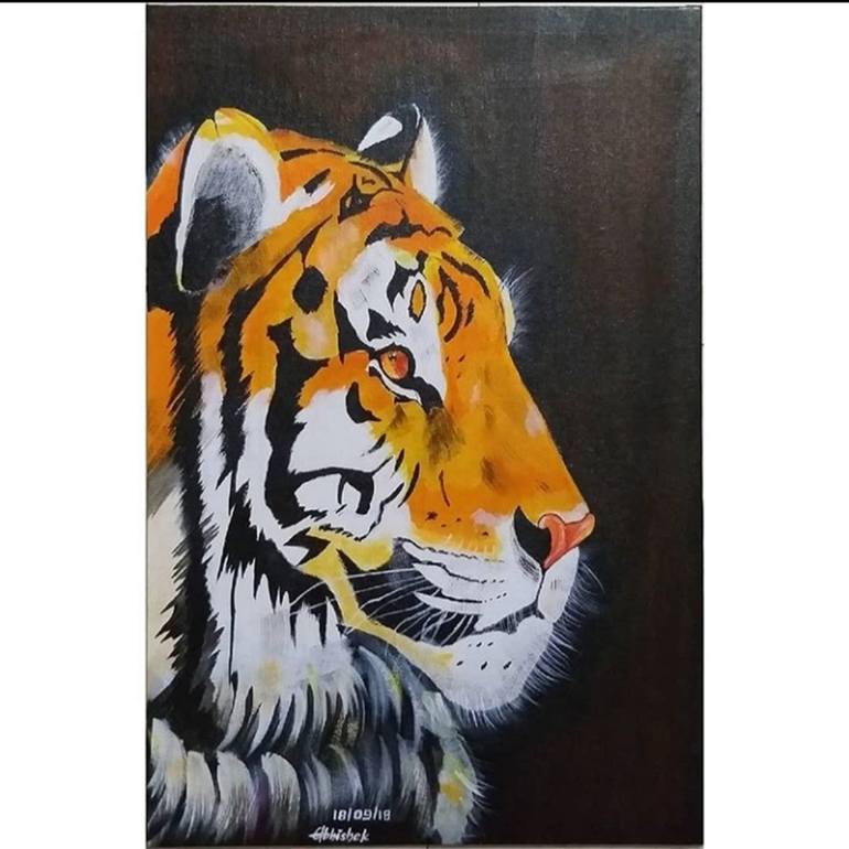 Tiger acrylic painting on canvas bord Painting by Abhishek Baisane ...