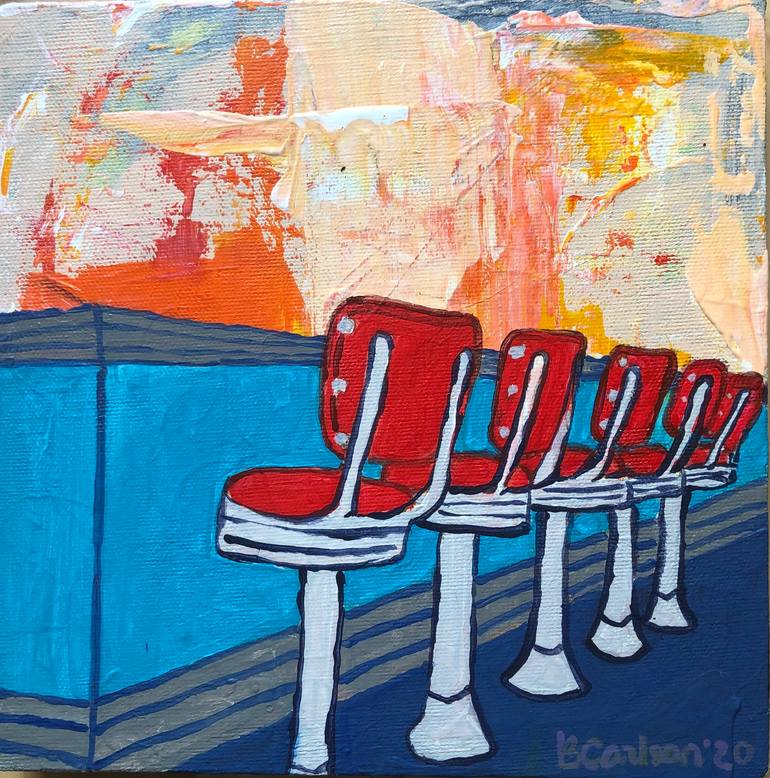 Empty Chairs: Diner Stools Painting by Bonnie Carlson | Saatchi Art