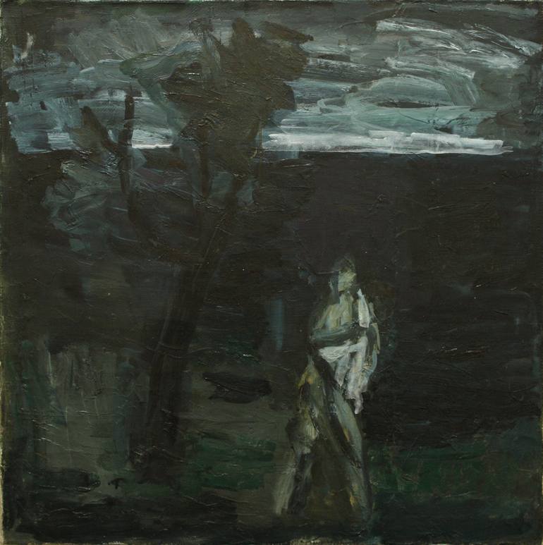The landscape with figure. 2009, 70x70 Painting by Egor Plotnikov | Saatchi Art