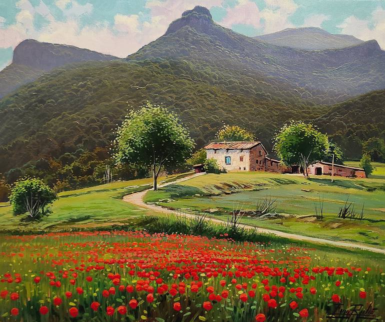 Poppies in Vall de Bas-Spain Painting by Enric Rubio Serra | Saatchi Art