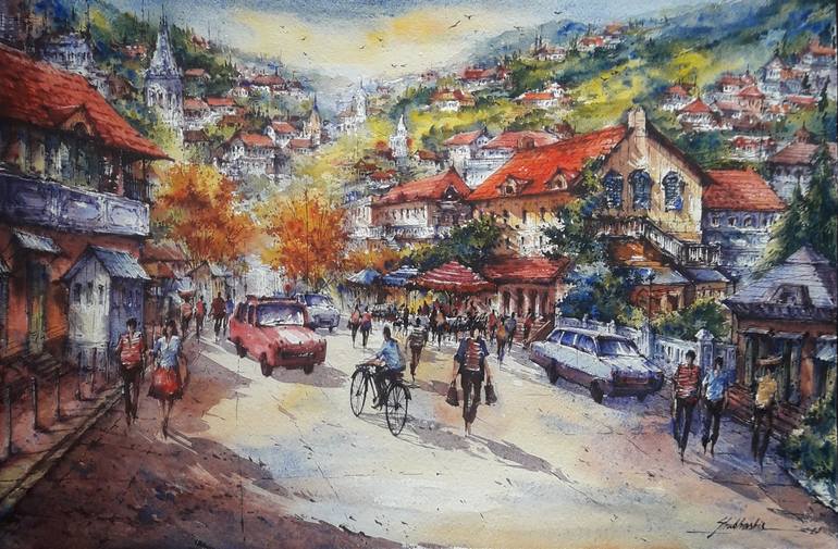 Shimla hill station-1 Painting by Shubhashis Mandal | Saatchi Art