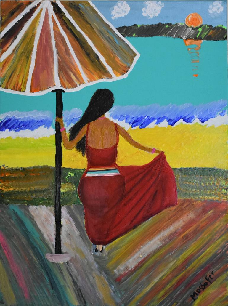 The Girl In The Red Dress Painting by Dodi Mossafer | Saatchi Art