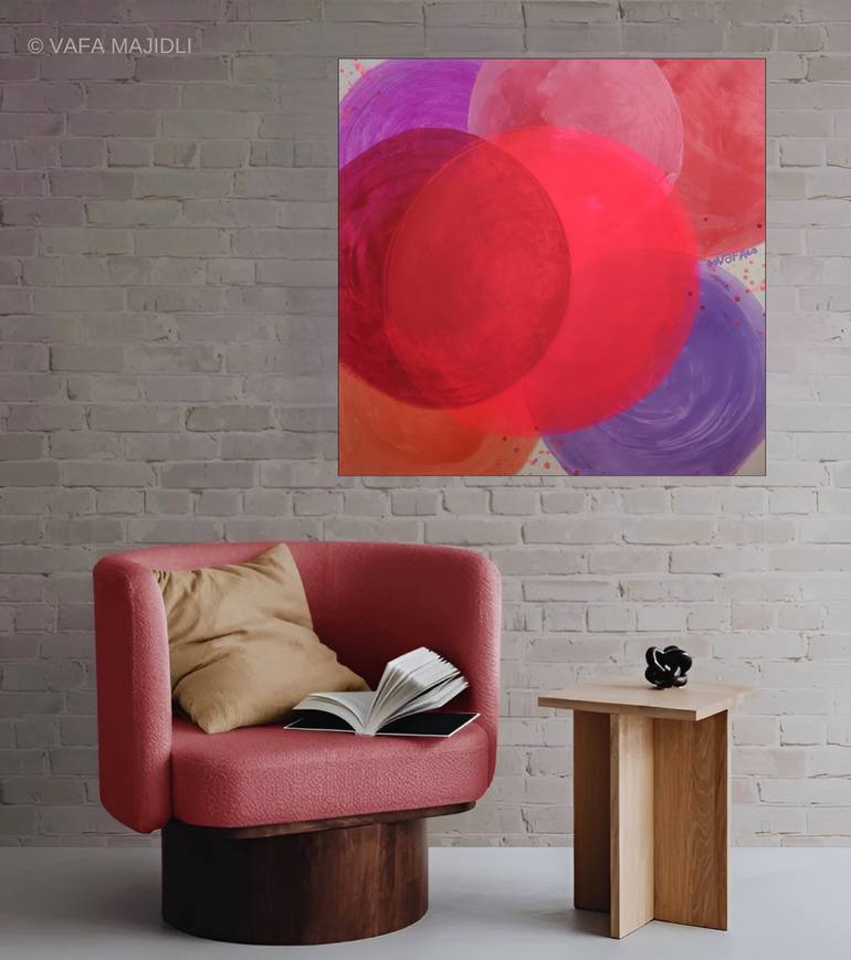Meditative Planets 3 / Large Red, Pink, Berry Organic Circles Painting ...