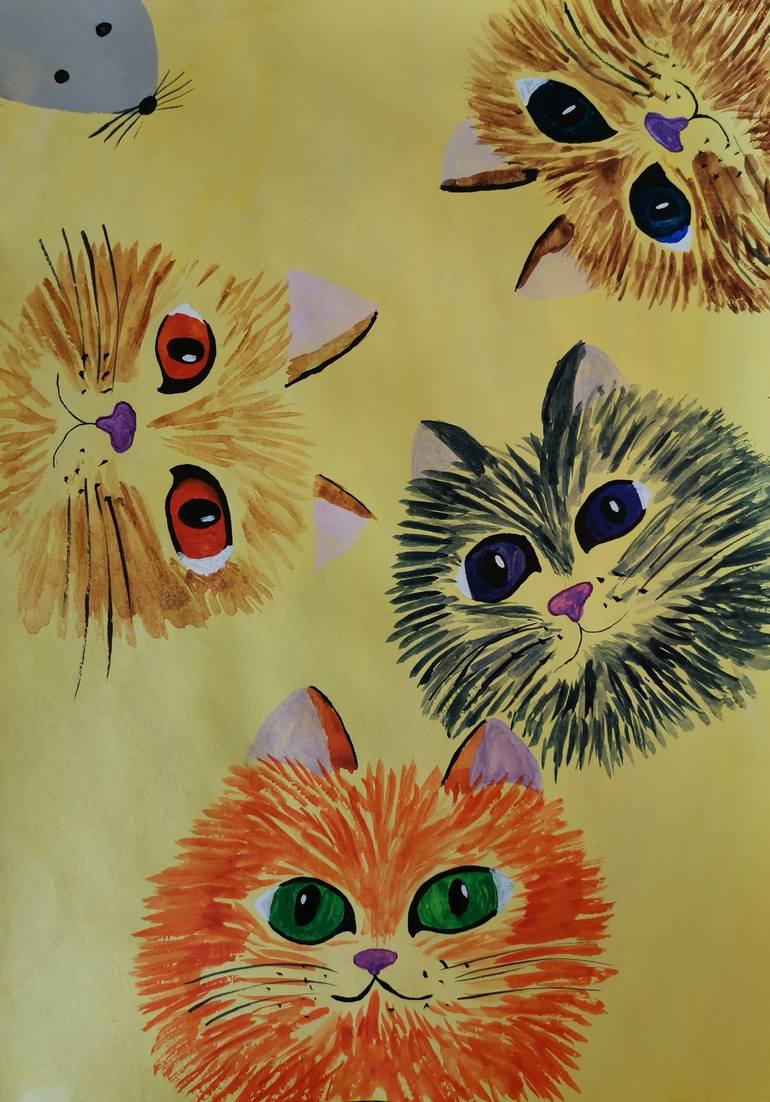 Cats and mouse. Who quickly? Painting by Katsiaryna Mi | Saatchi Art
