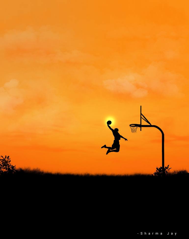 Basketball Sunset park Painting by Sharma Jay | Saatchi Art