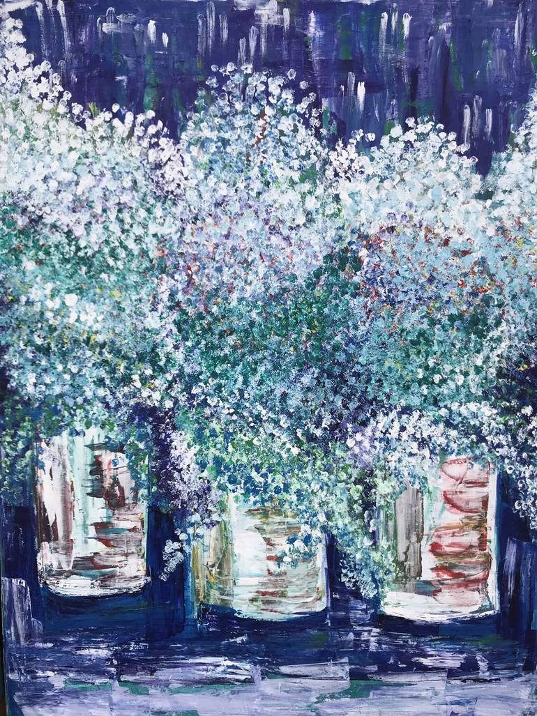 3 flower pots Painting by Raspberry Red | Saatchi Art