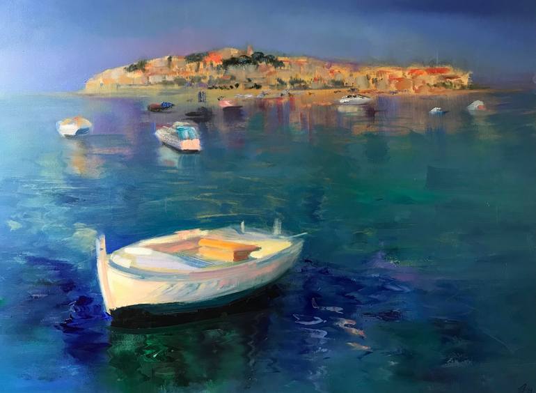 Seascape with a boat Painting by Katharina Valeeva | Saatchi Art