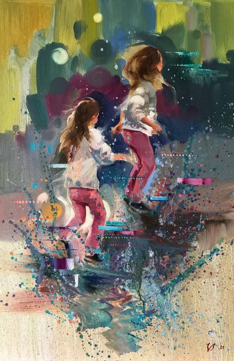 Jumping girls Painting by Katharina Valeeva | Saatchi Art
