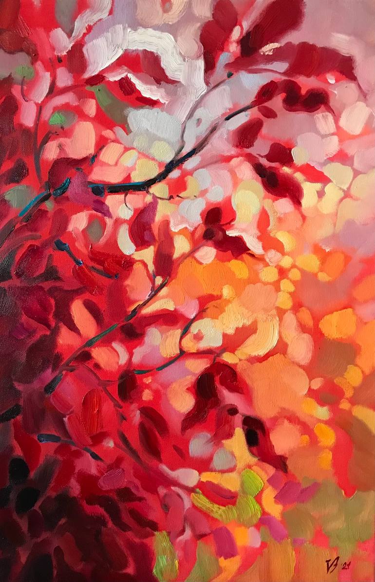 Autumn tree with red leaves Painting by Katharina Valeeva | Saatchi Art