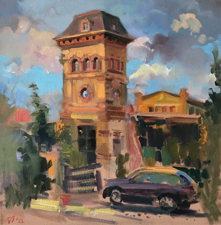 Urban landscape with old water tower Painting by Katharina Valeeva ...