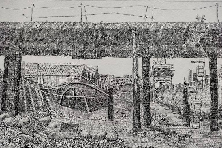 London: Industrial Landscape of the Thames at Greenwich Drawing by ...