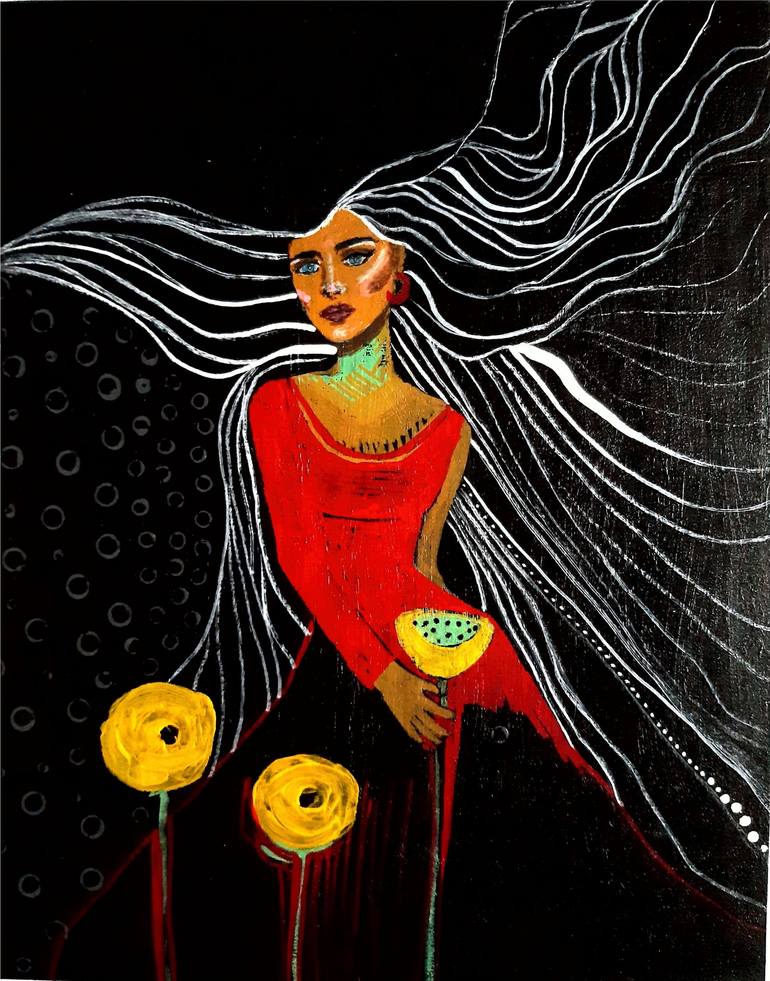 Lady in red Painting by Olga Prokhorova | Saatchi Art