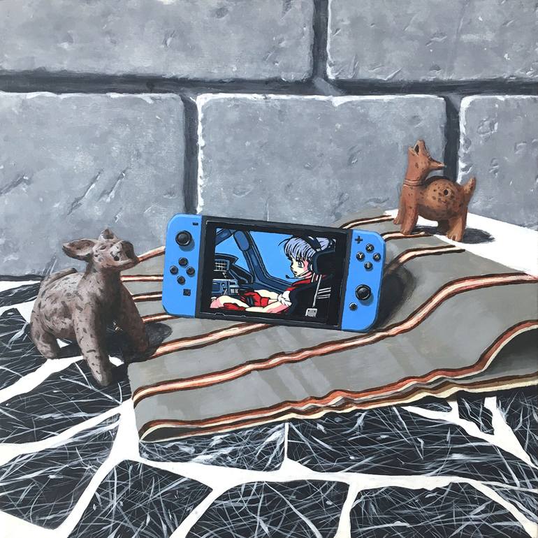Dogs and Nintendo Switch Painting by Rodrigo Jimenez-Ortega | Saatchi Art