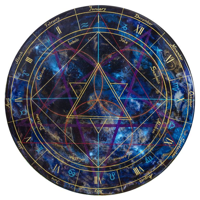 “Magic table” original work of art, painting round wooden countertops ...