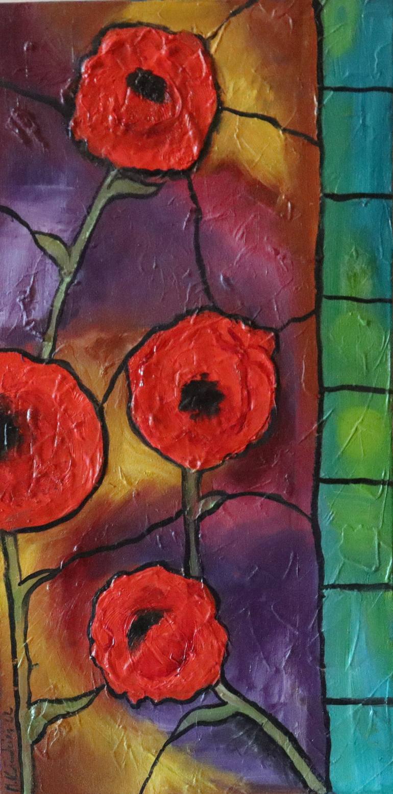 Stained glass poppy Painting by Marzena Kolodziej | Saatchi Art