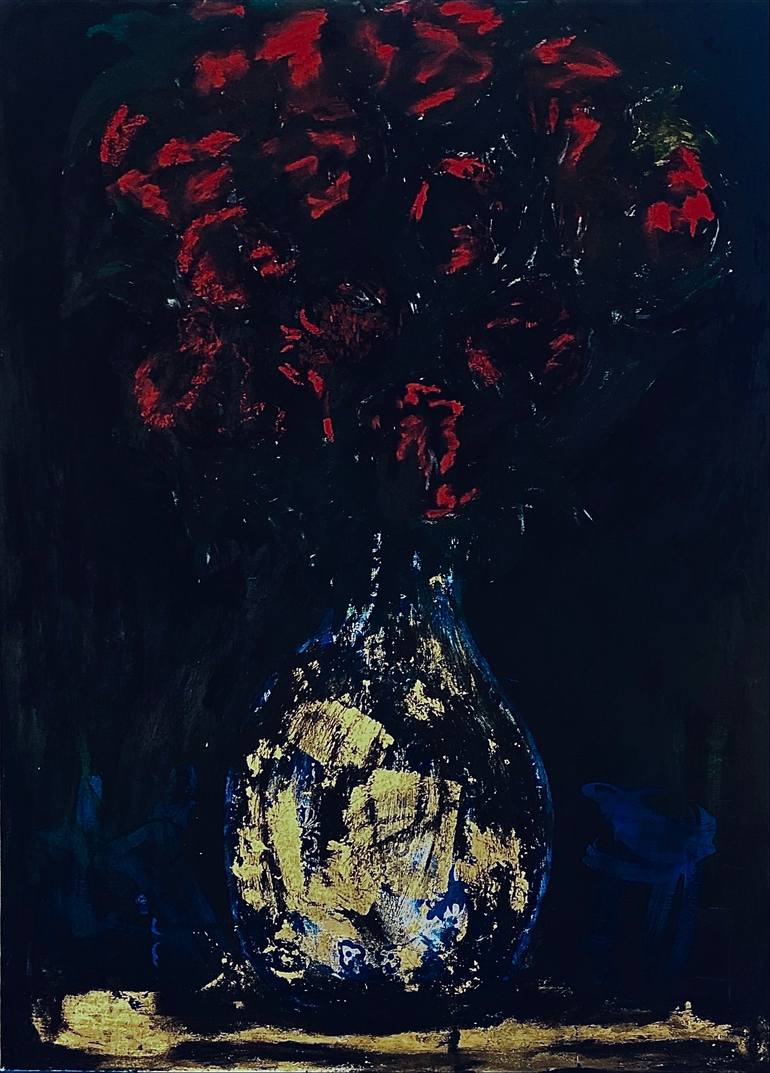 When the Flower Bloomed in the Dark; Gold Rose Painting by Kofi Sarfo ...