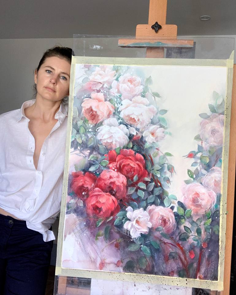 French roses Painting by Elena Moroz | Saatchi Art