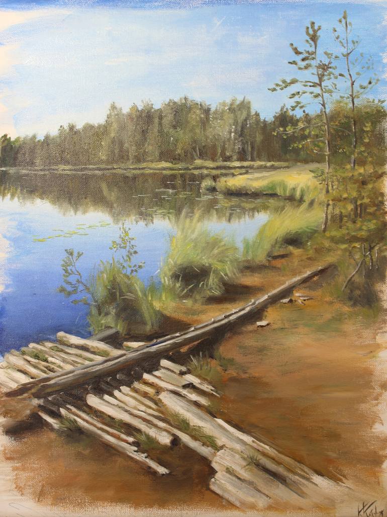 Forest lake Painting by Ekaterina Karpova | Saatchi Art