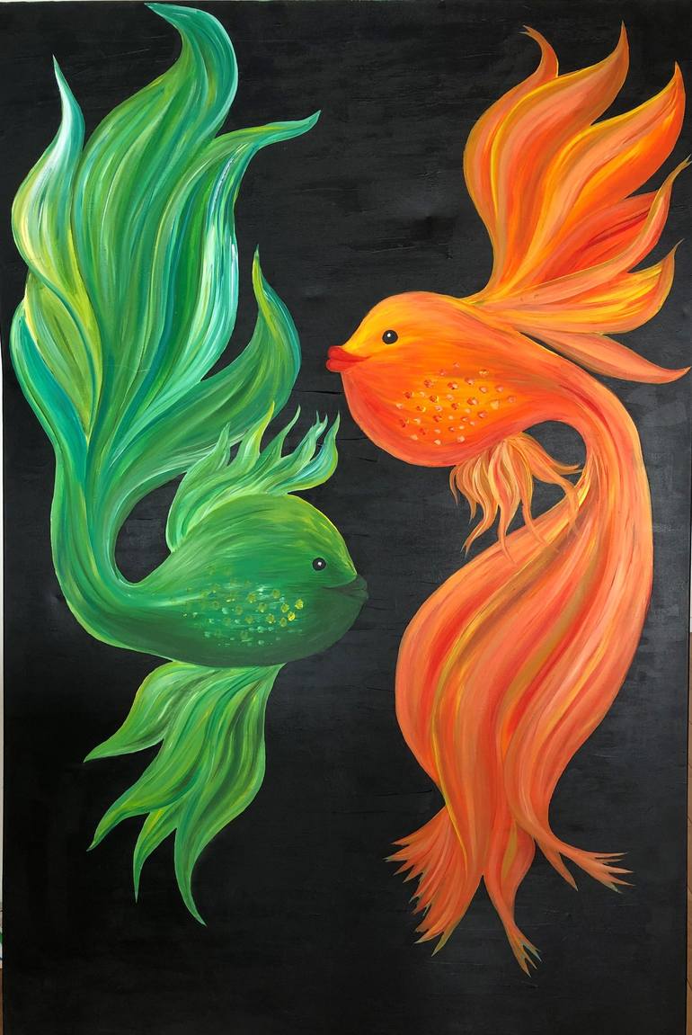 2 fish Painting by Grace Xavier | Saatchi Art
