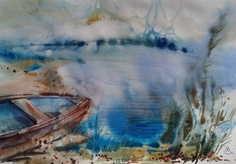 Boat Art Seascape Large Artwork Watercolor Painting Original by Havova ...