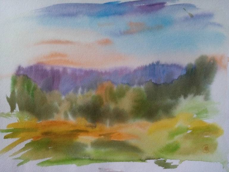 Summer landscape in watercolor. Sunny day Painting by Marina Havova ...
