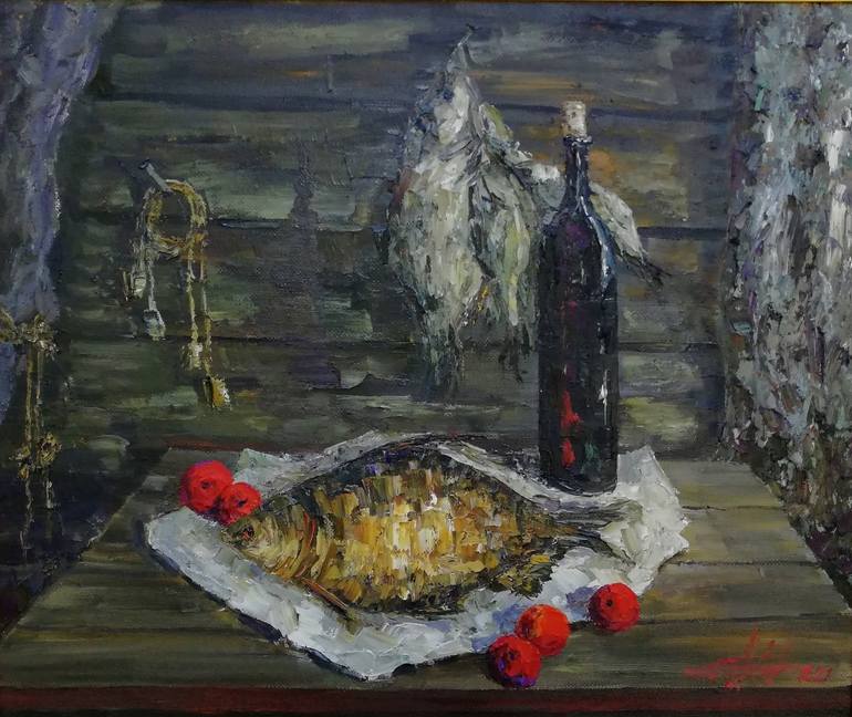 Still-life with smoked bream Painting by Alexey Sementsov | Saatchi Art