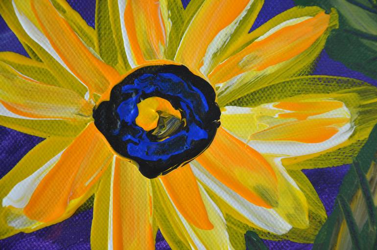 Three Sunflowers Painting by Tanja Bell | Saatchi Art