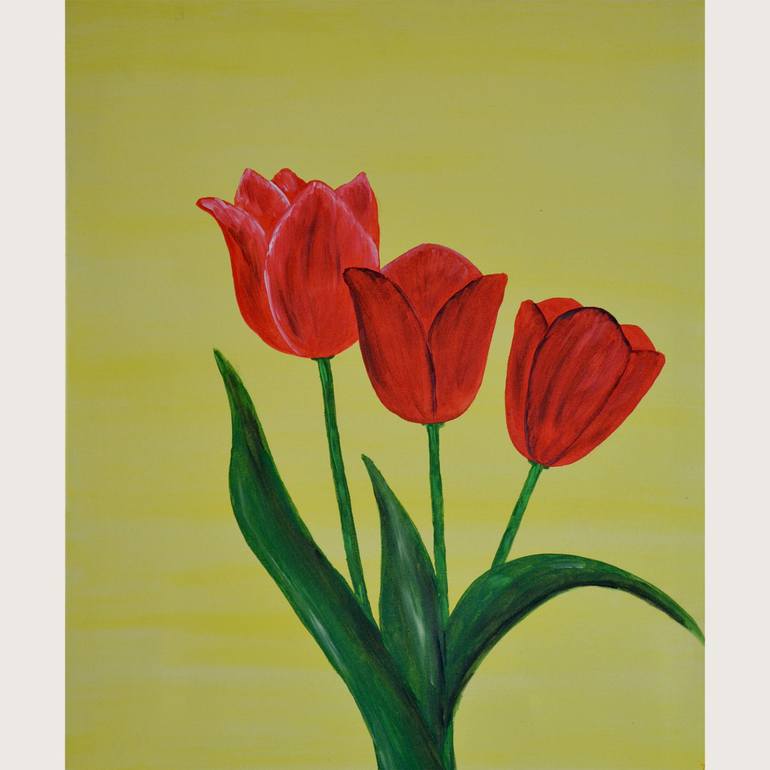 Three Red Tulips Painting by Tanja Bell | Saatchi Art