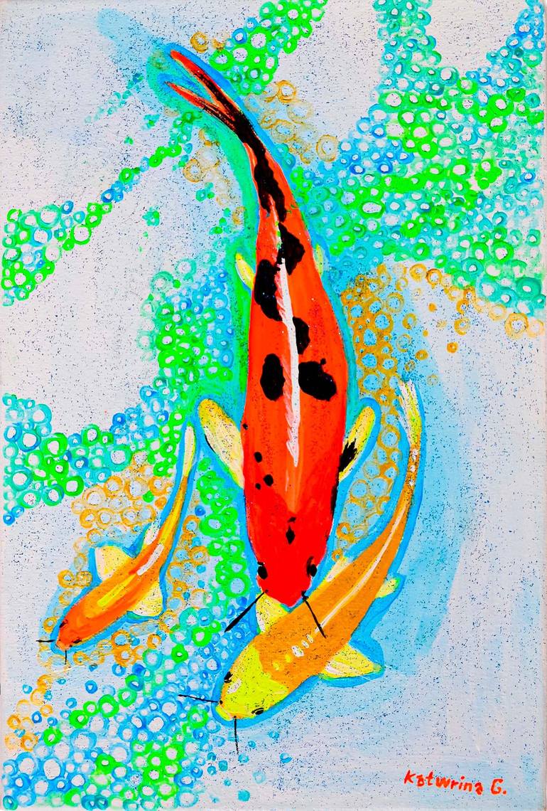 Fish orange golden carps Painting by Katwrina Golban | Saatchi Art
