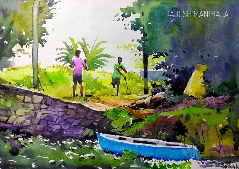 Evening time play Painting by Rajesh Manimala | Saatchi Art