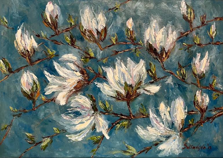 White magnolia Painting by Jelena Sultanova | Saatchi Art