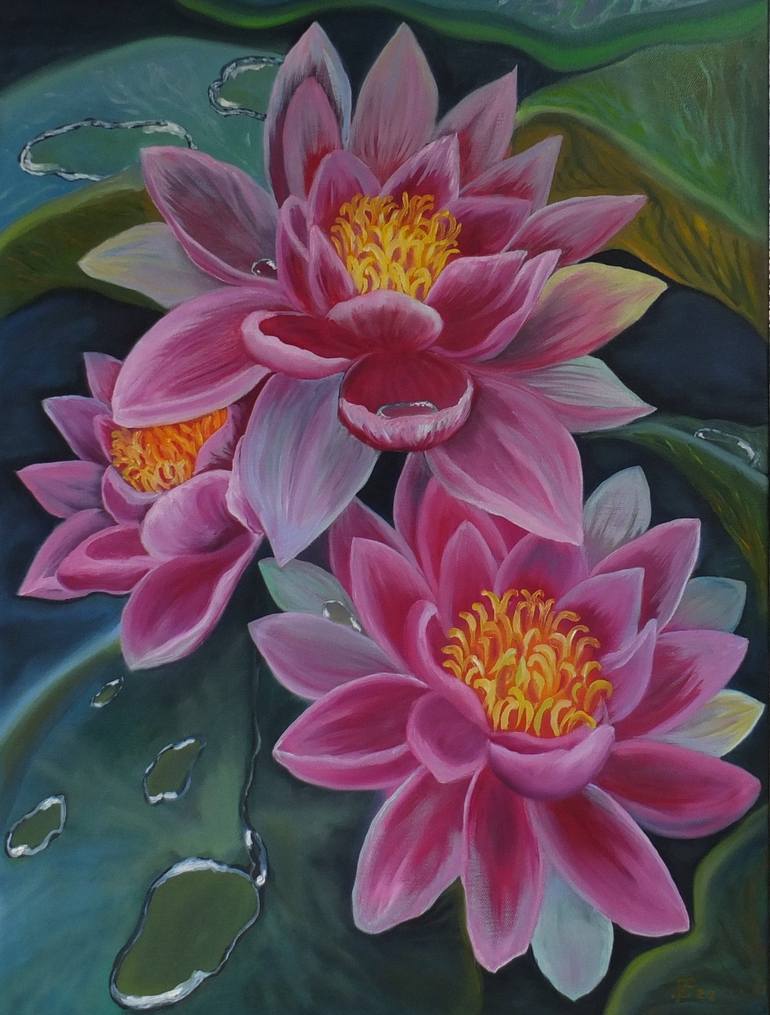 Lotuses lake painting artwork original art by Tatyana Sorochan Painting ...