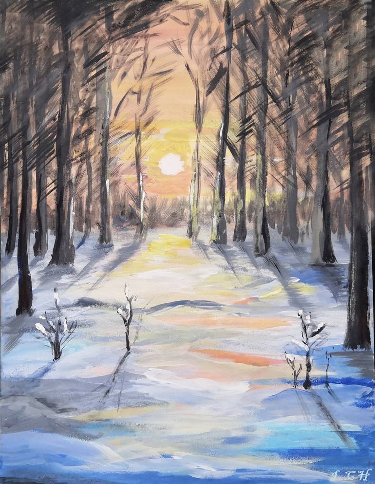 Winter morning Painting by Iryna Cherniavska | Saatchi Art