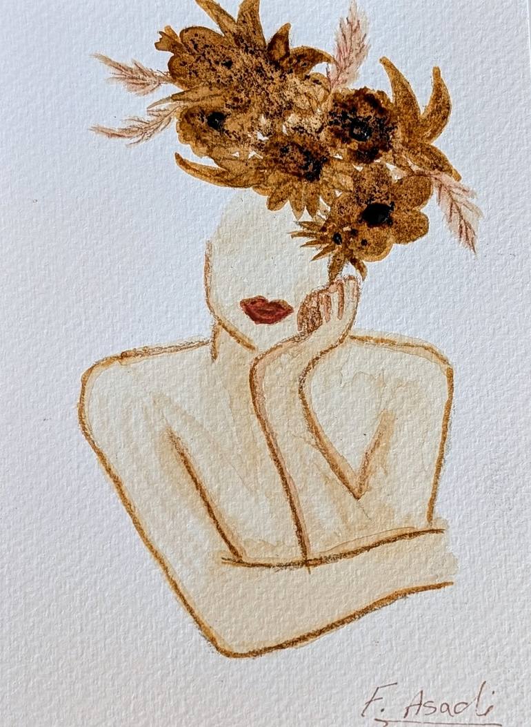 Flourish in Silence - Coffee Painting Painting by Fariba A | Saatchi Art