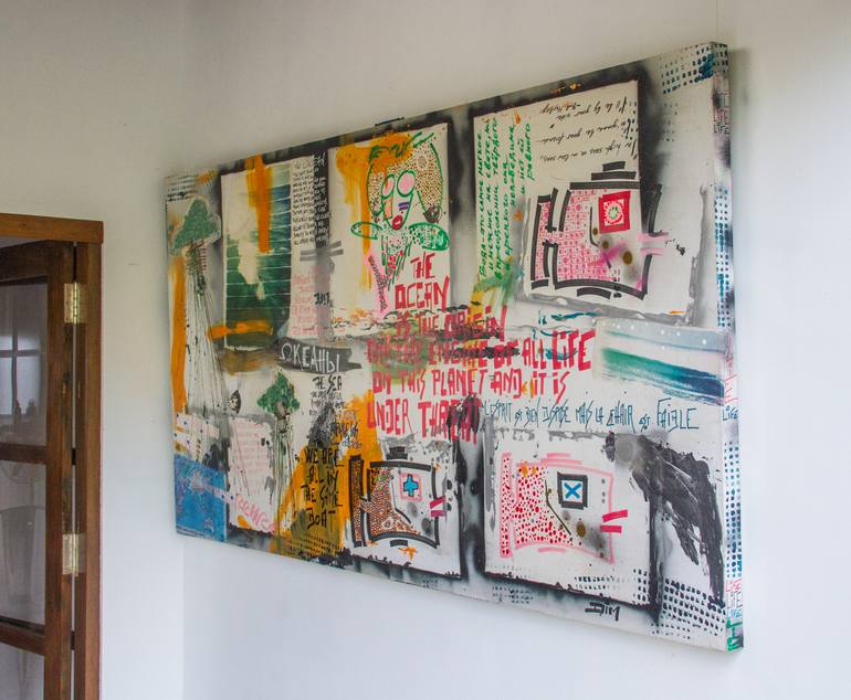 Oceans, mixed media painting dedicated to saving oceans as the main ...