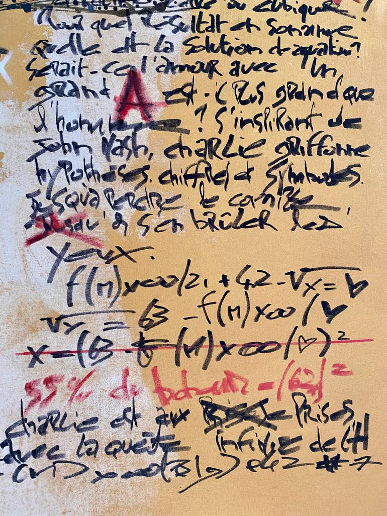 La formule du bonheur, acrylic on canvas, gold background with writings ...