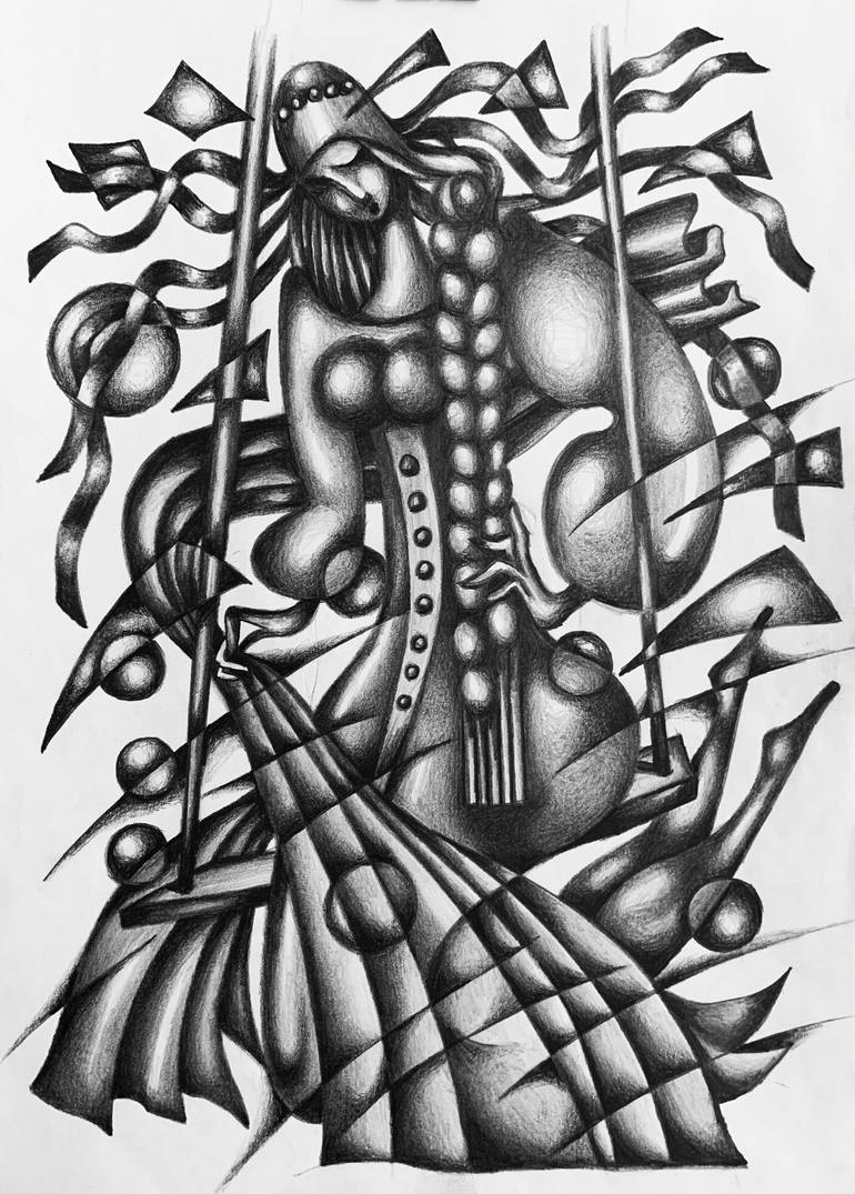 Russian girl on a swing. Cycle of work. Drawing by Pavel Roslyakov ...