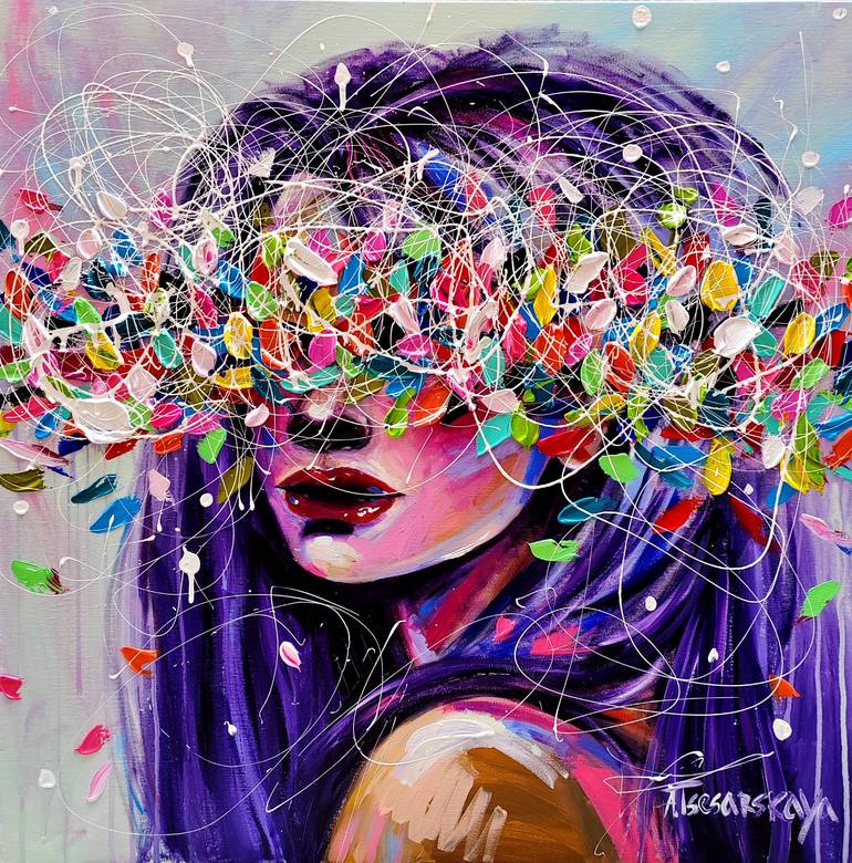 Amazing - colorful portrait woman Painting by Aliaksandra Tsesarskaya ...