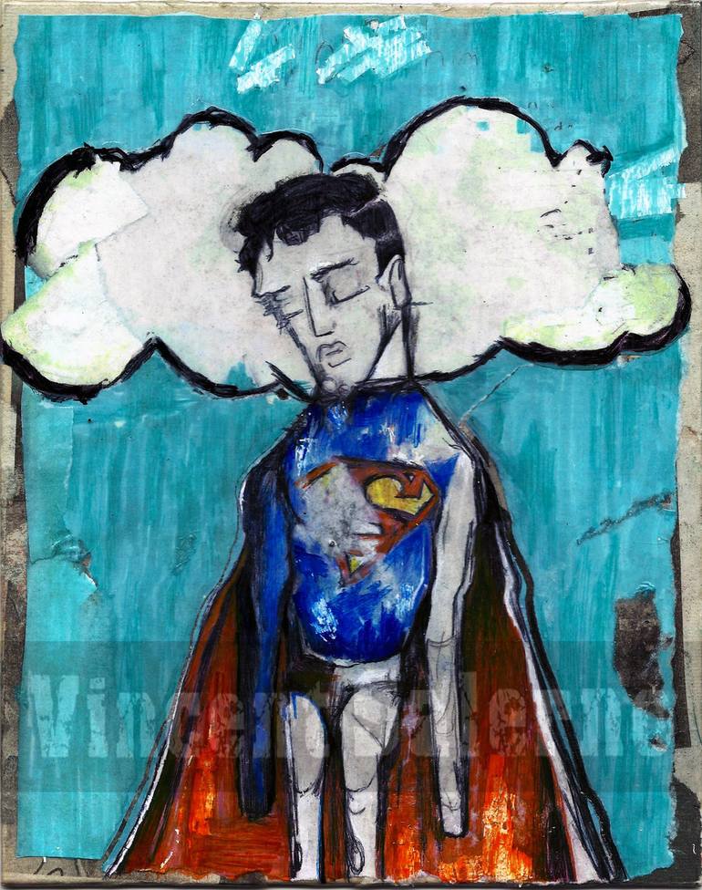 ASuperman Original Art On Wood Collage by Vincent Salerno | Saatchi Art