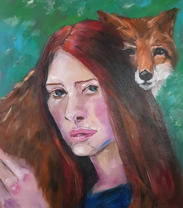 Fox Lady An original expressive portrait of a woman and her companion ...