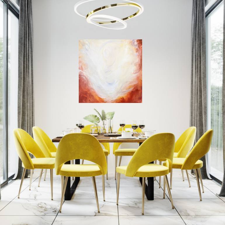 Life everlasting - Abstract expressionist white & orange painting ...