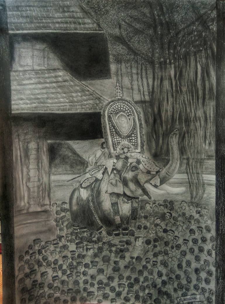 Thrissur pooram (festival of Kerala) Drawing by AMARNADH M | Saatchi Art